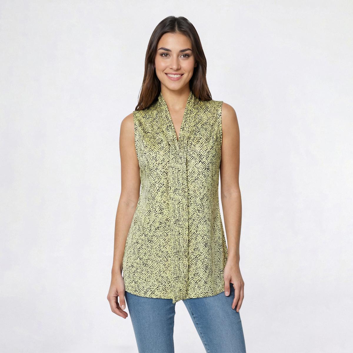 Click here for Womens Kasper Sleeveless Abstract Tie Front Blouse prices